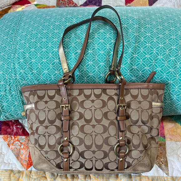 Coach | Bags | Coach Tote Signature C And Suede | Poshmark
